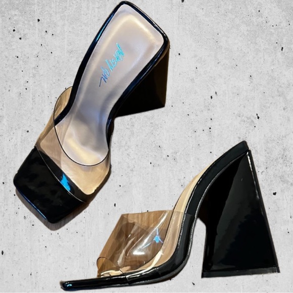 Nasty Gal | Shoes | Nasty Gal Clear Triangle Heel Mules Pump Black ...